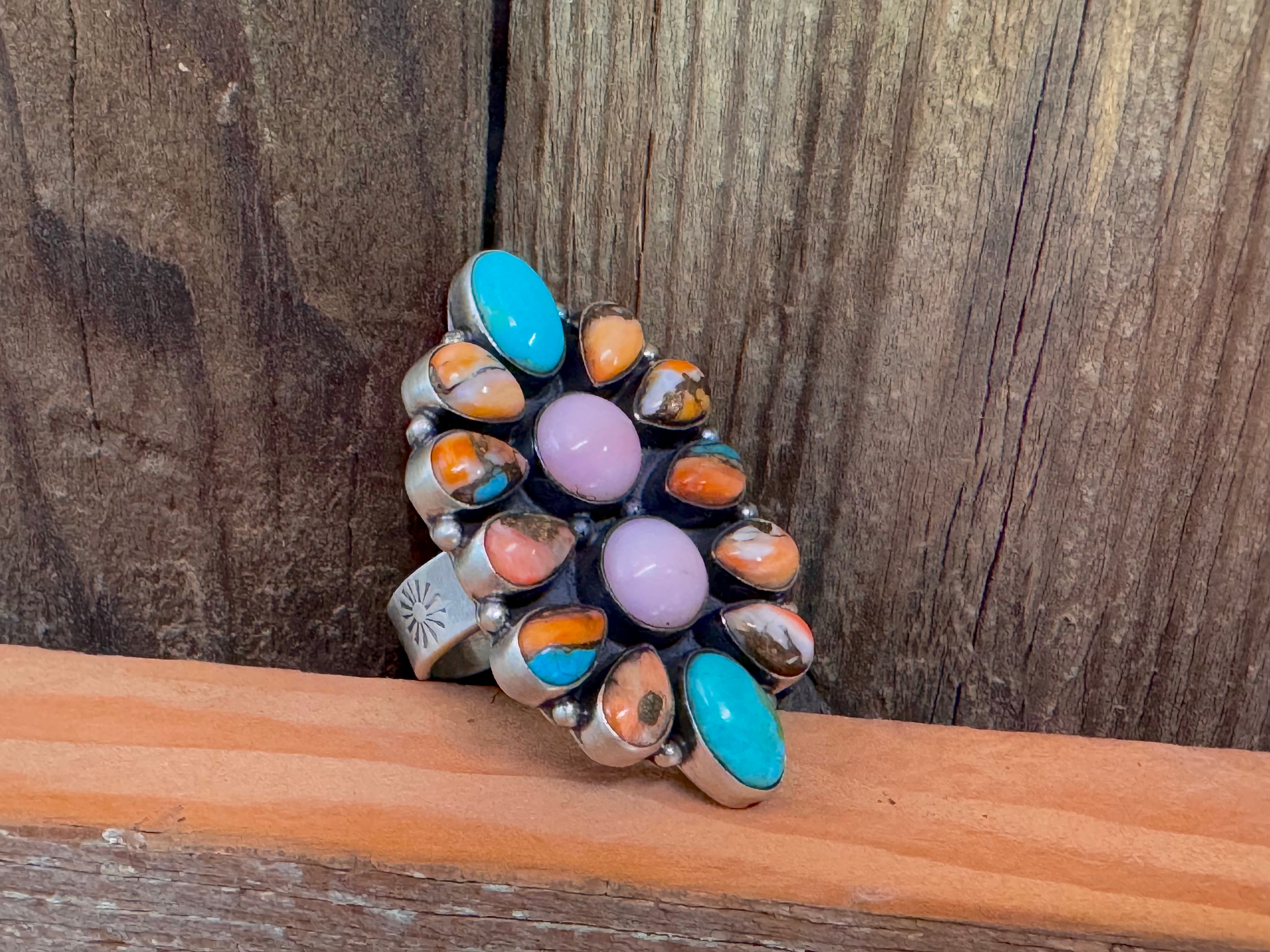 Beautiful Handmade Multi Stone And Sterling Silver Adjustable Ring ...