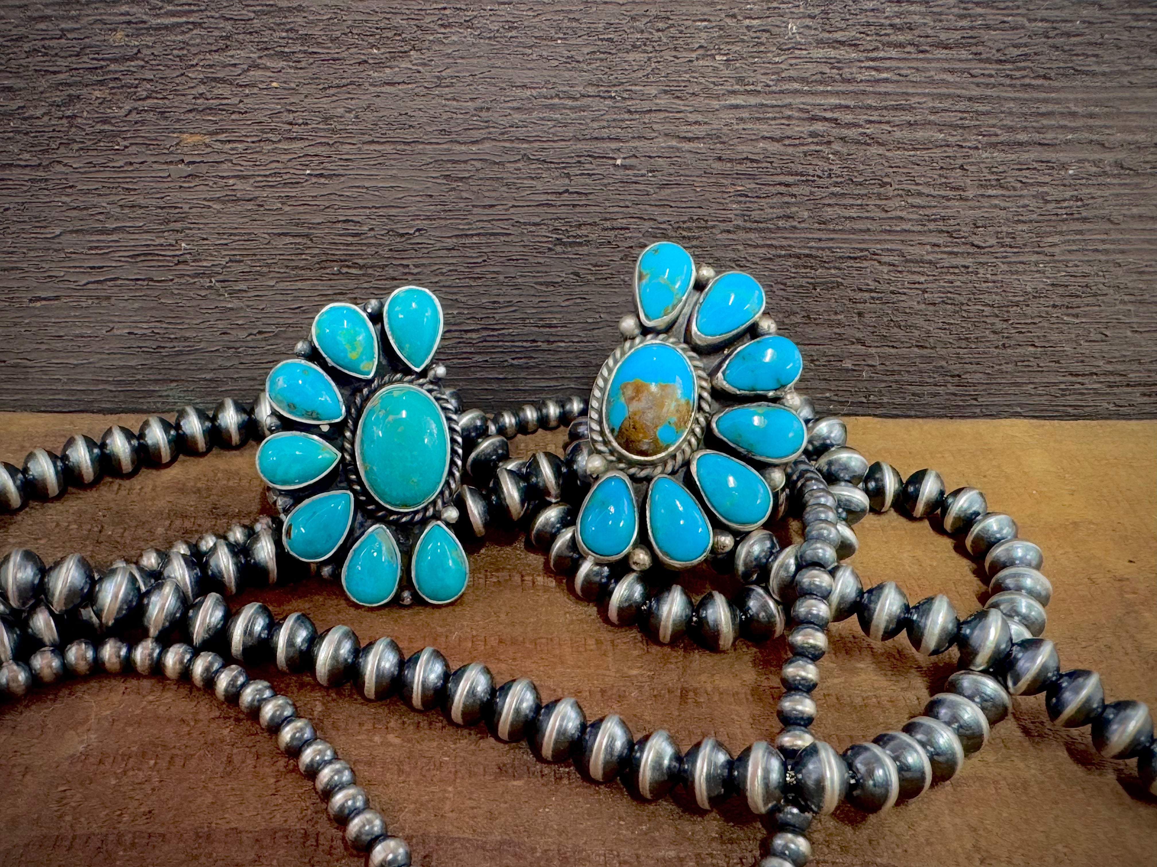 Native American Sterling Silver Turquoise Cluster Adjustable Ring, Art ...