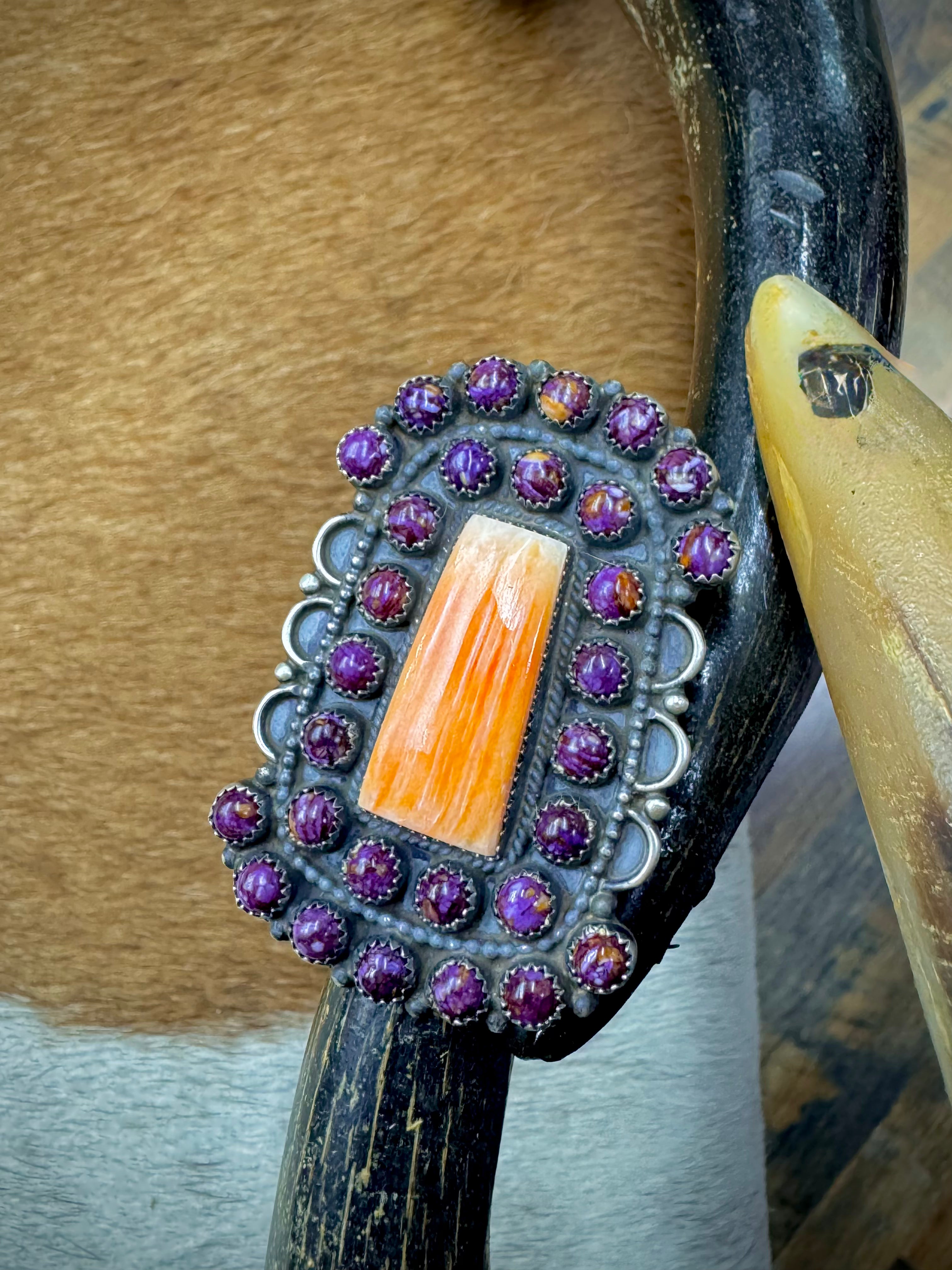 Handmade Native American Orange and Purple Spiny Oyster Statement Ring ...