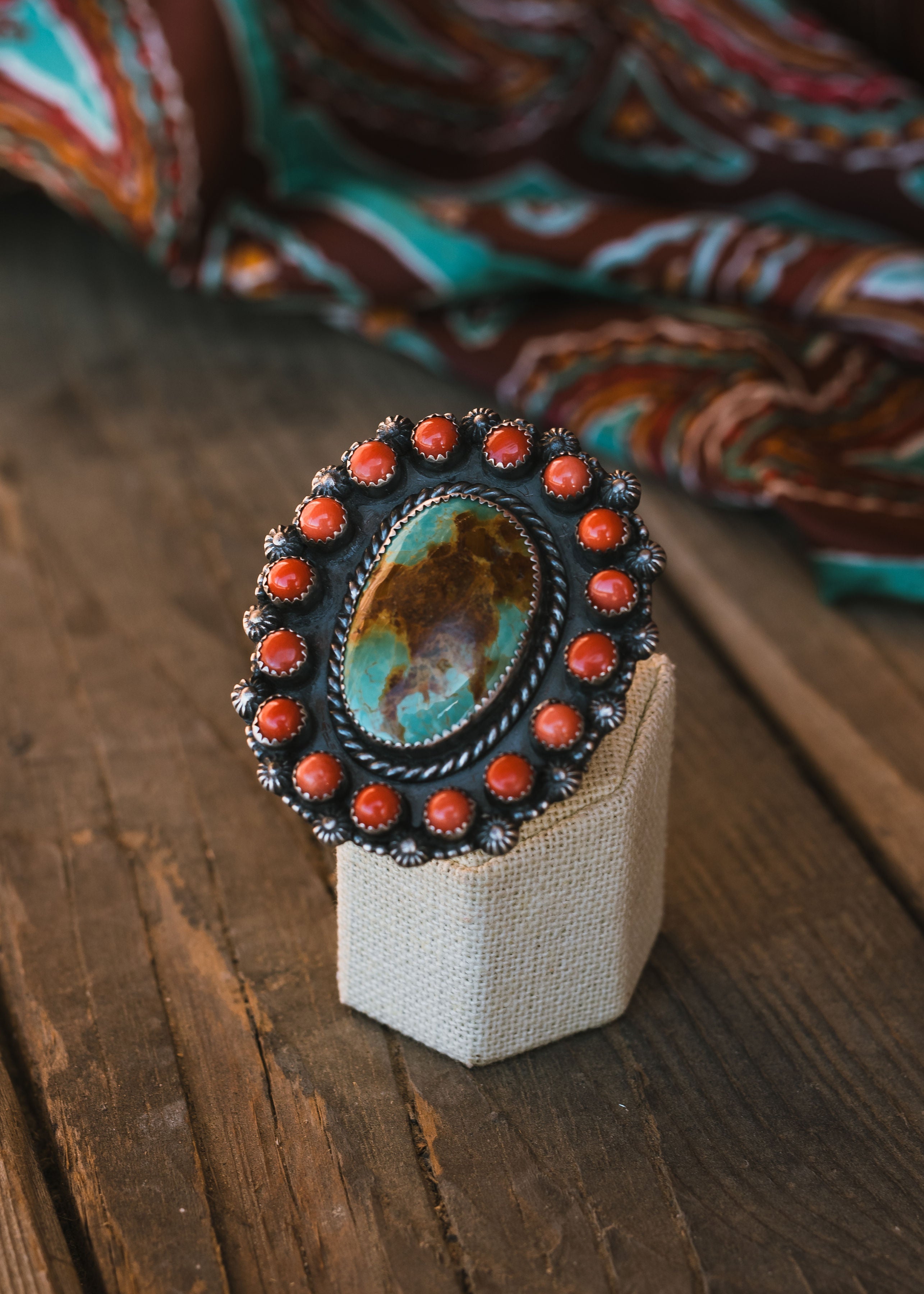 Large Turquoise & Coral Adjustable Statement Ring in Sterling Silver s ...