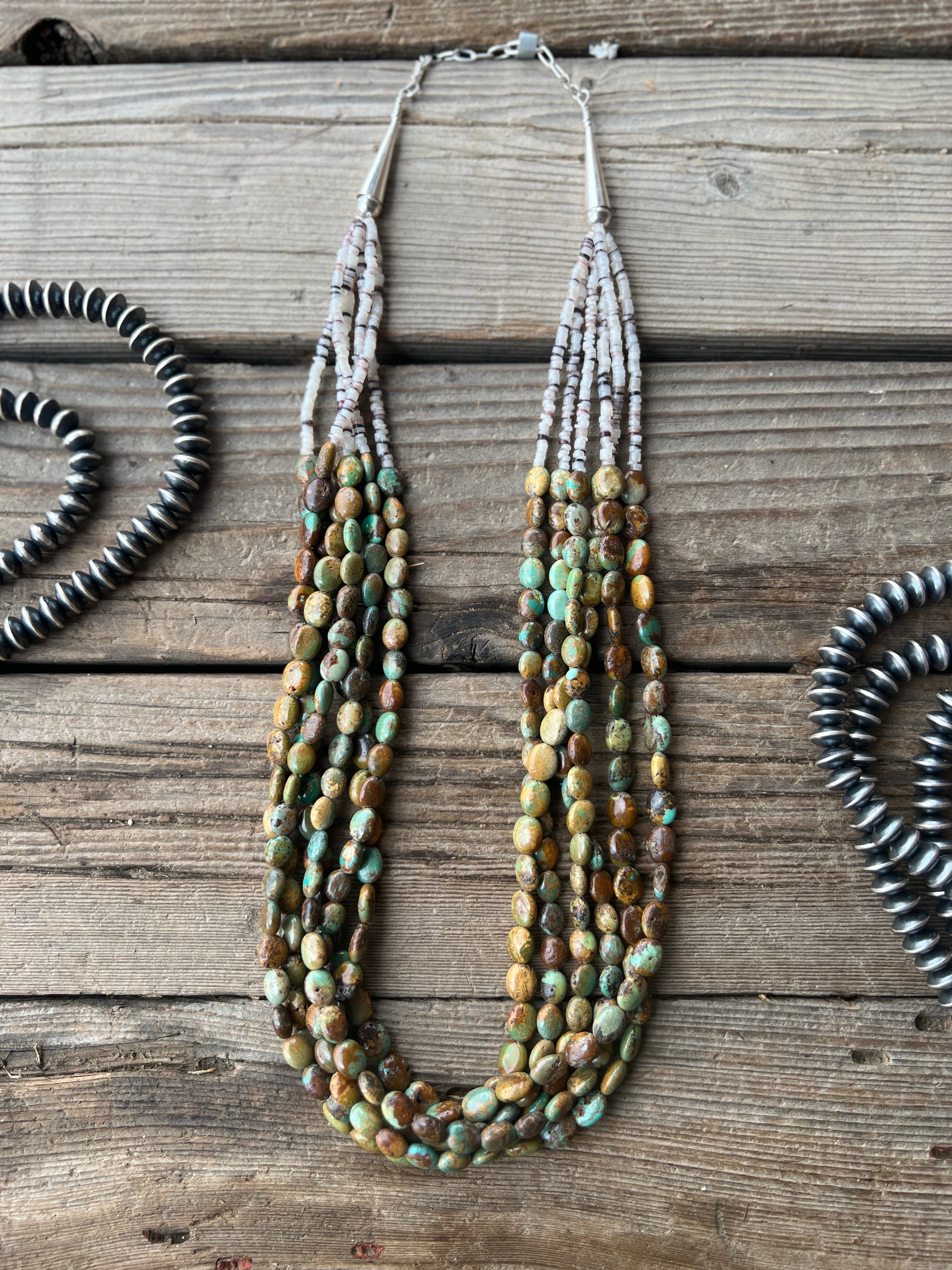6 Strand Sterling Silver Turquoise Navajo Heishi Beaded Necklace ...